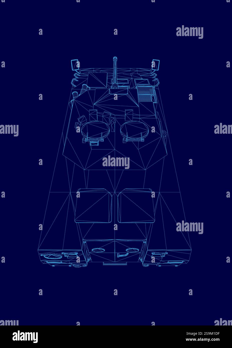 Blue drawing of a military vehicle. The vehicle is a tank with a blue ...