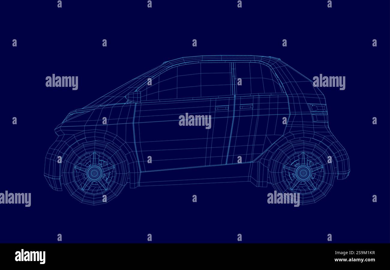 Car is shown in a blue color with a lot of dots. The car is a small car ...