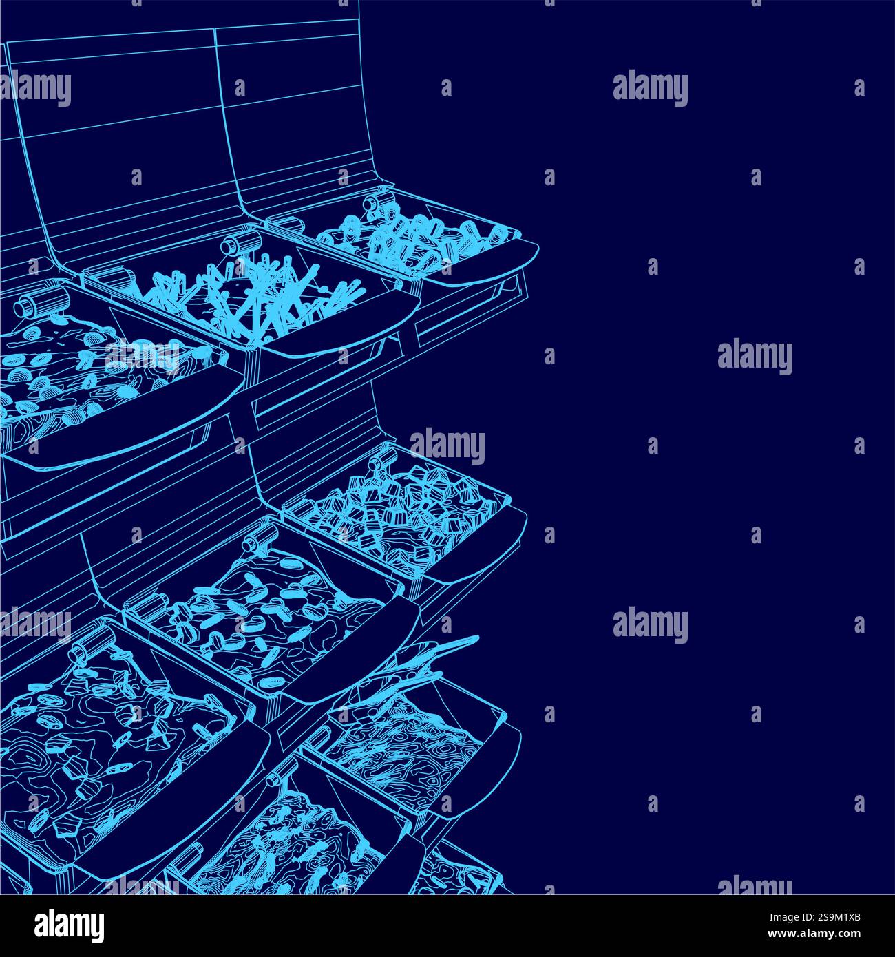 Blue image of a grocery store with a variety of food items in different ...