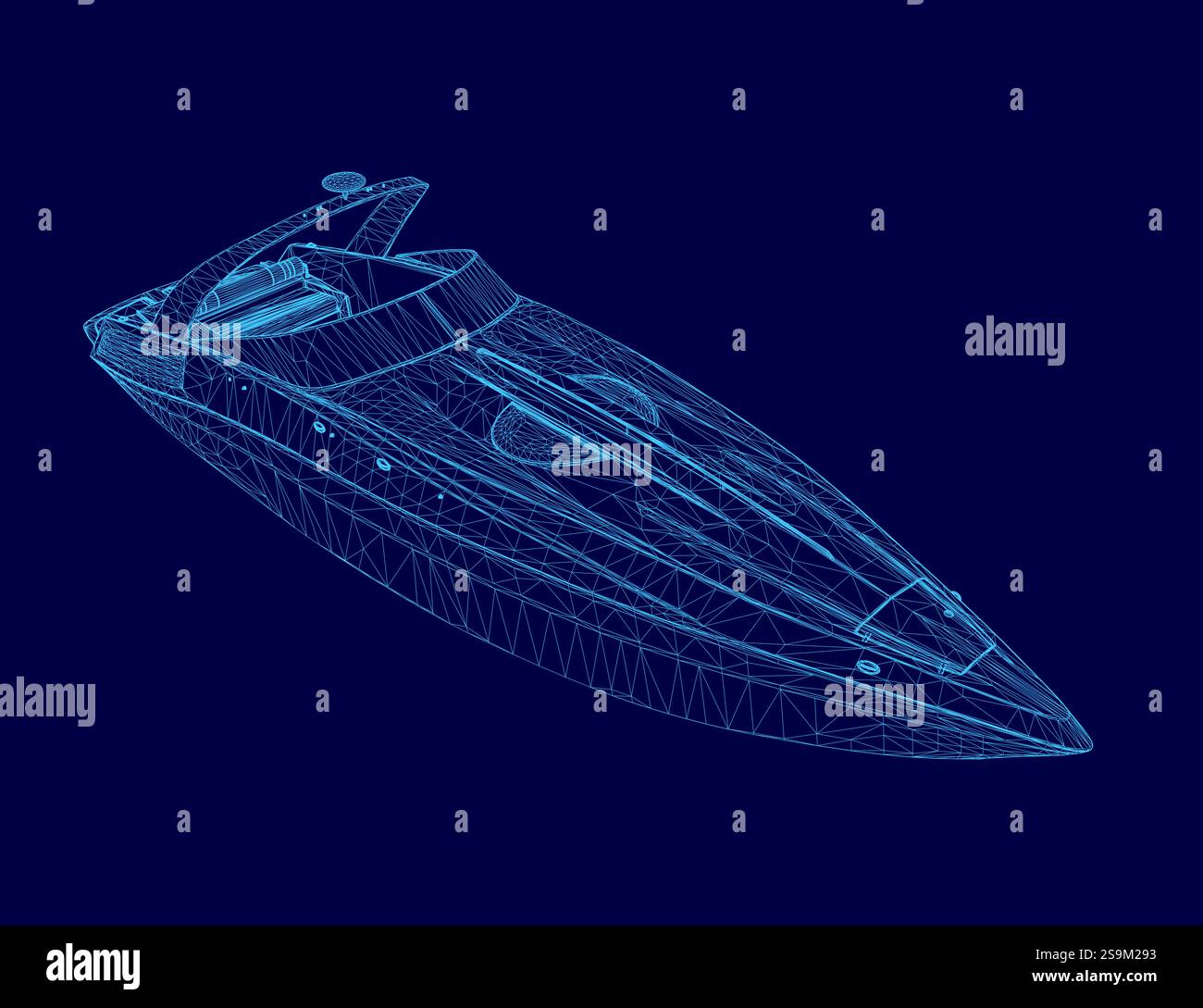 Blue boat is shown in a blue background. The boat is a small speed boat ...