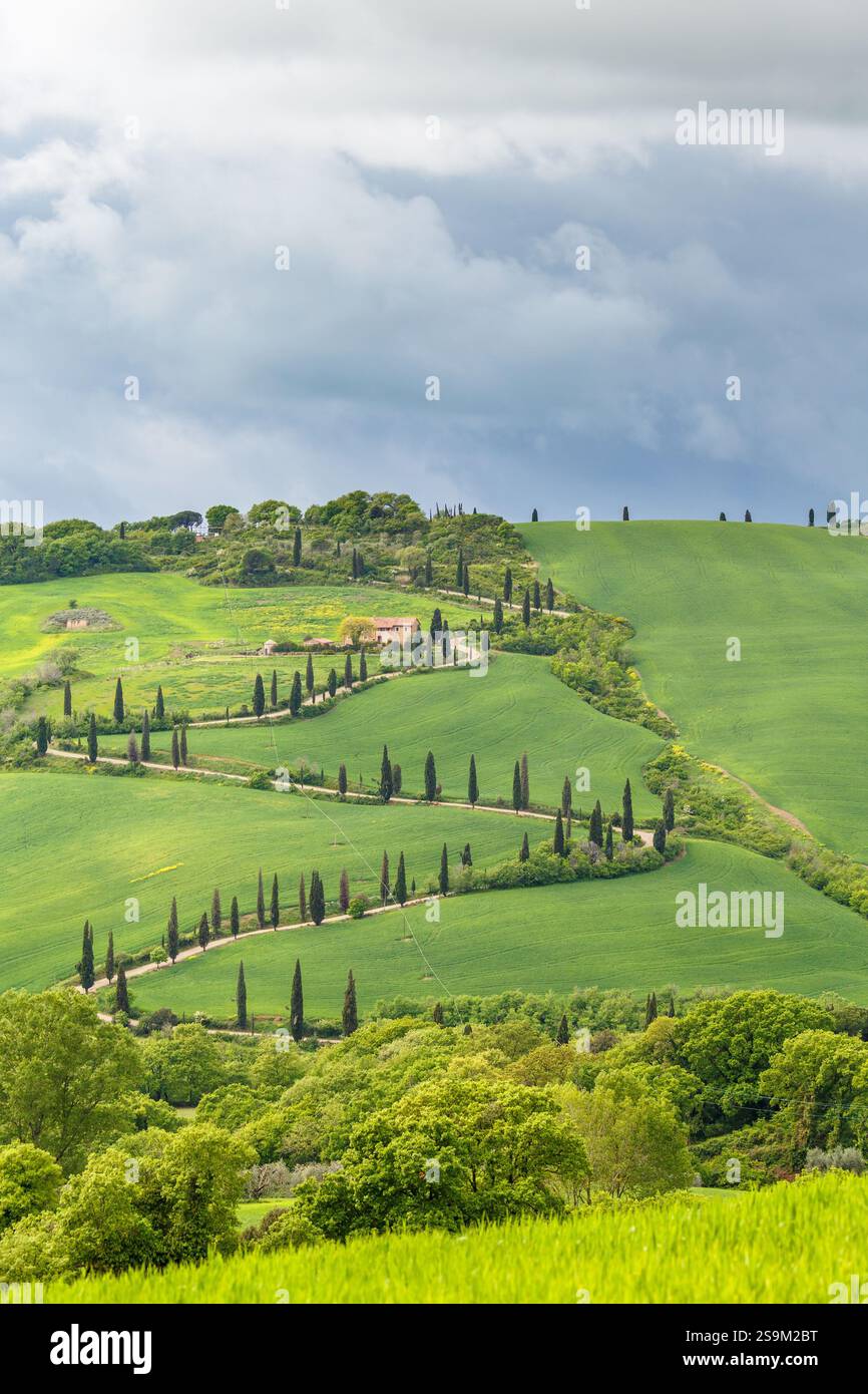Rural idyll with a winding road on a hill Stock Photo - Alamy