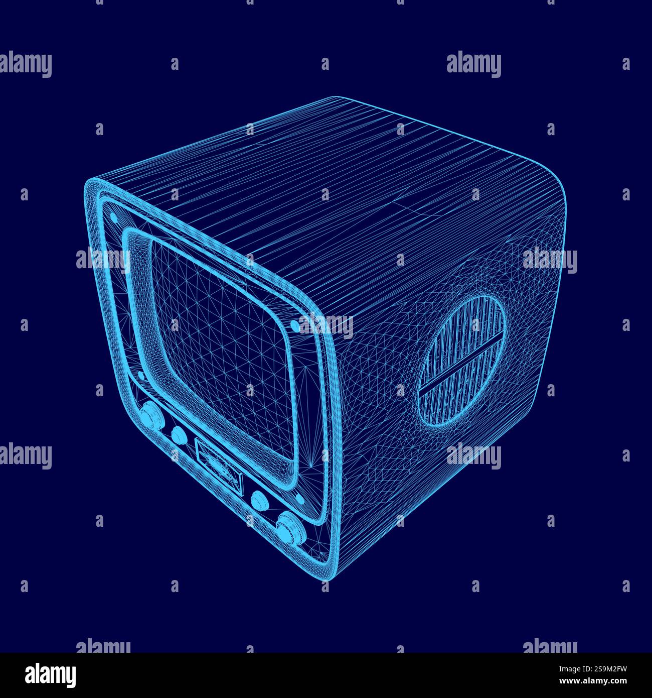 Blue box with a television inside. The box is made of wood and has a ...