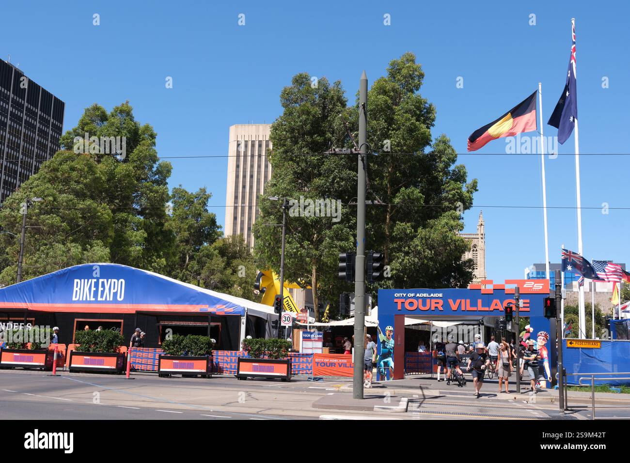 The Tour Village in Victoria Square in Adelaide set up for the 2025 ...