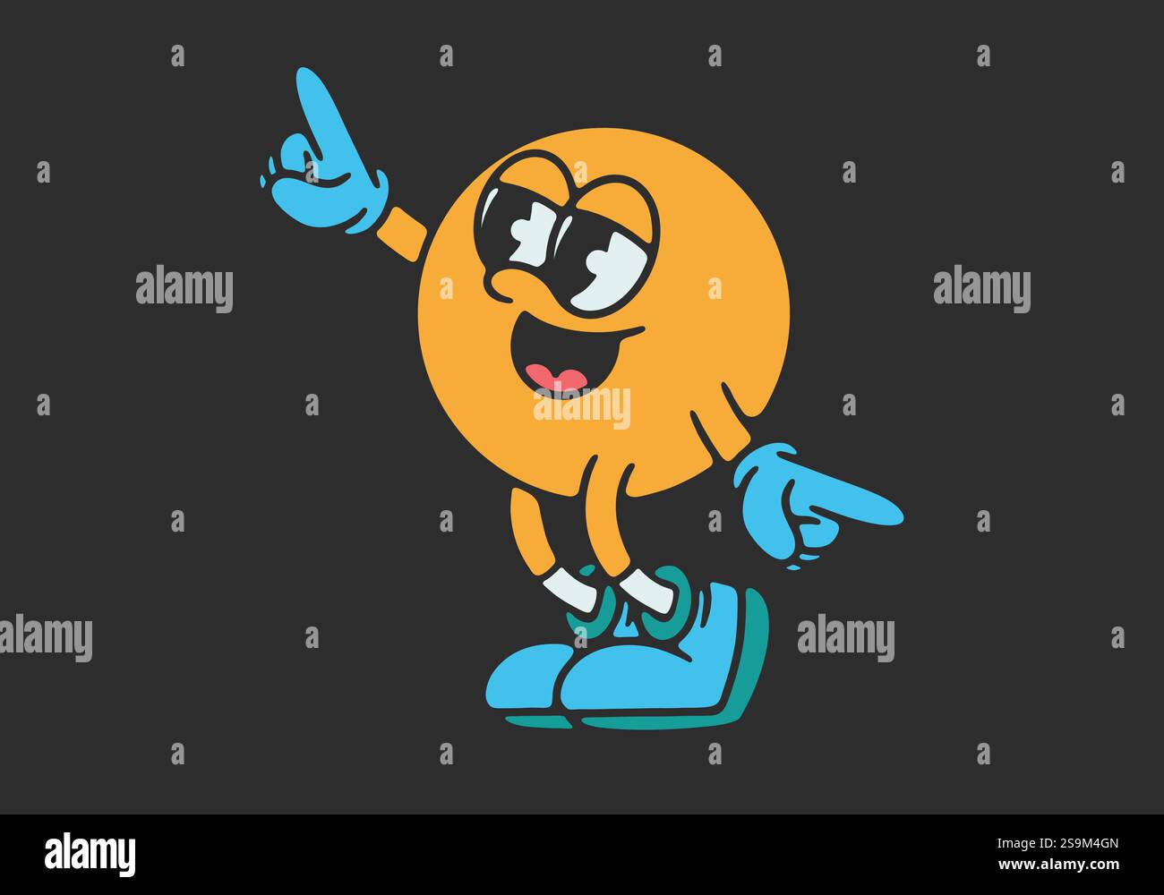 Happy mascot character in dance pose, dark background Stock Vector ...