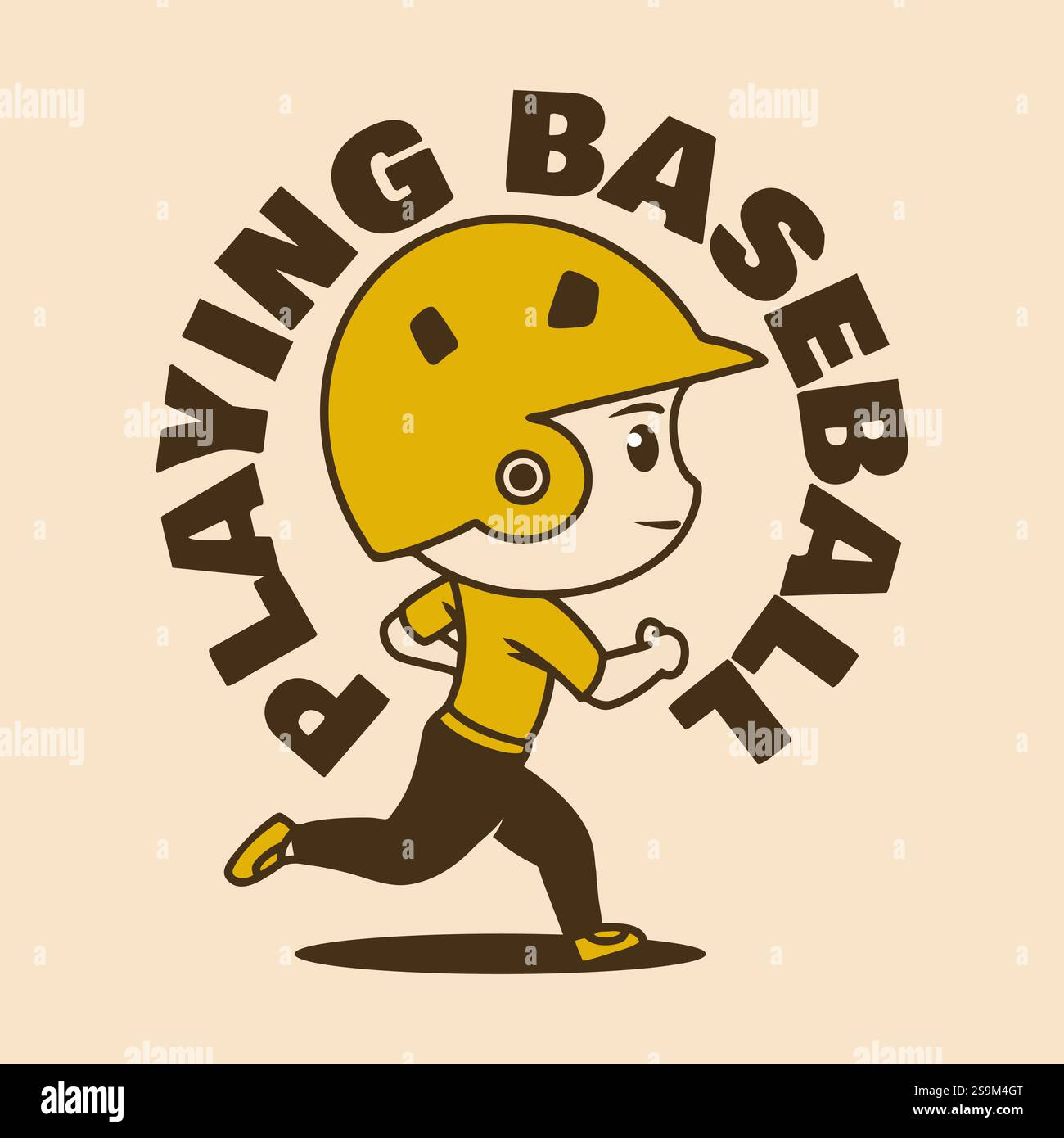 Baseball chibi mascot character with helm in running pose with text ...