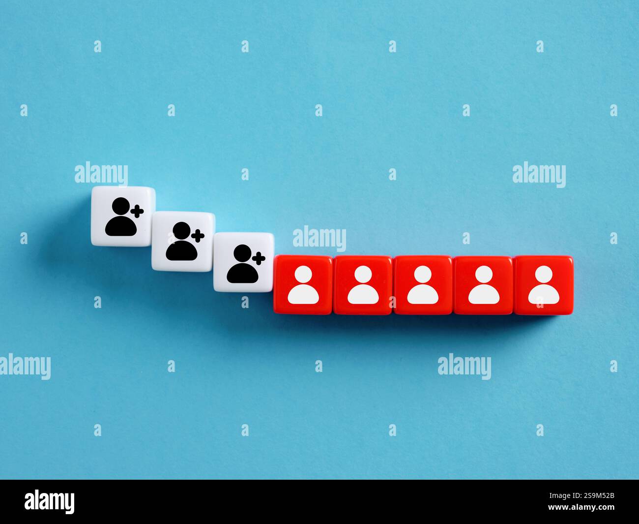 White dice showing new members adding to existing members, illustrating ...