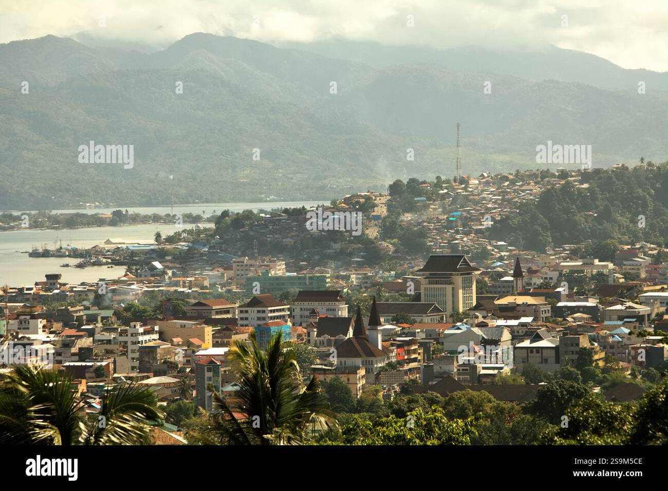 Bay of Ambon and part of Ambon City are seen from Karangpanjang hill in ...