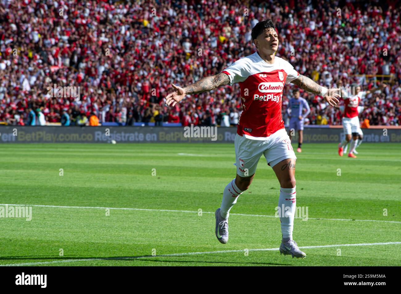 Independiente Santa Fe's Alexis Zapata celebrates scoring a goal during ...