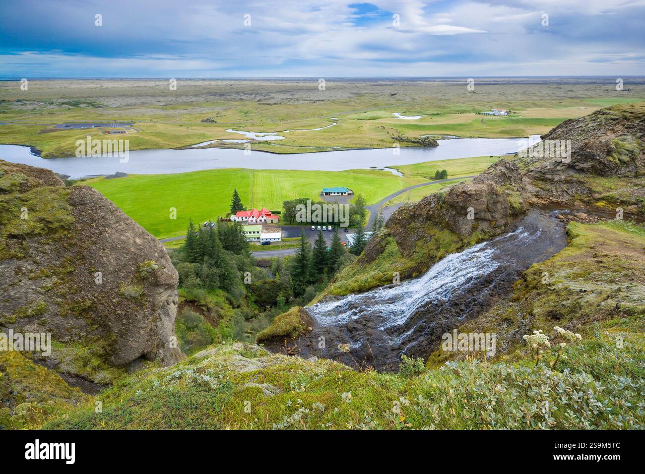 Systrafoss waterfall at Kirkjubæjarklaustur in Skaftárhreppur in the ...