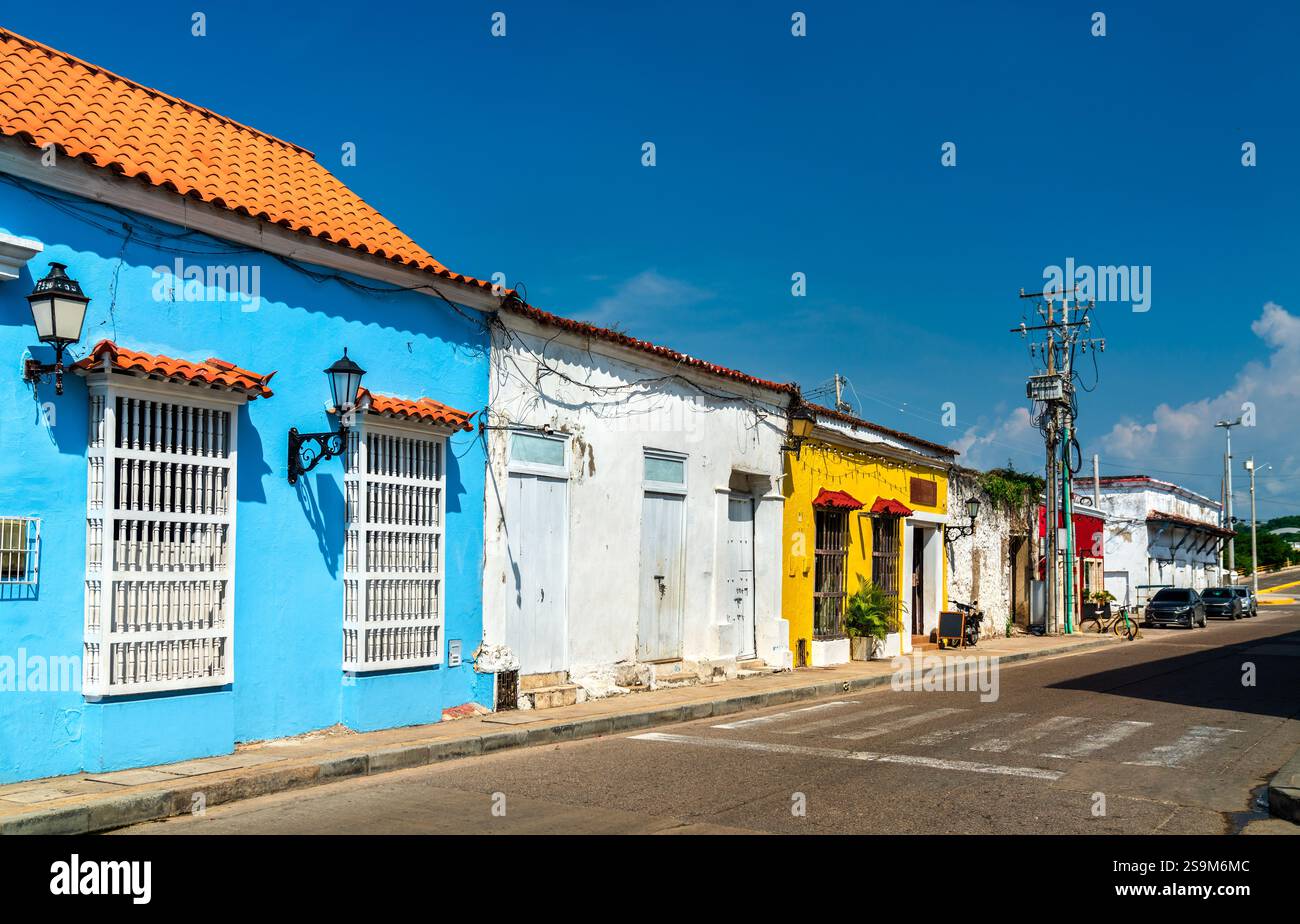 Traditional colorful colonial houses in the old town of Cartagena de ...