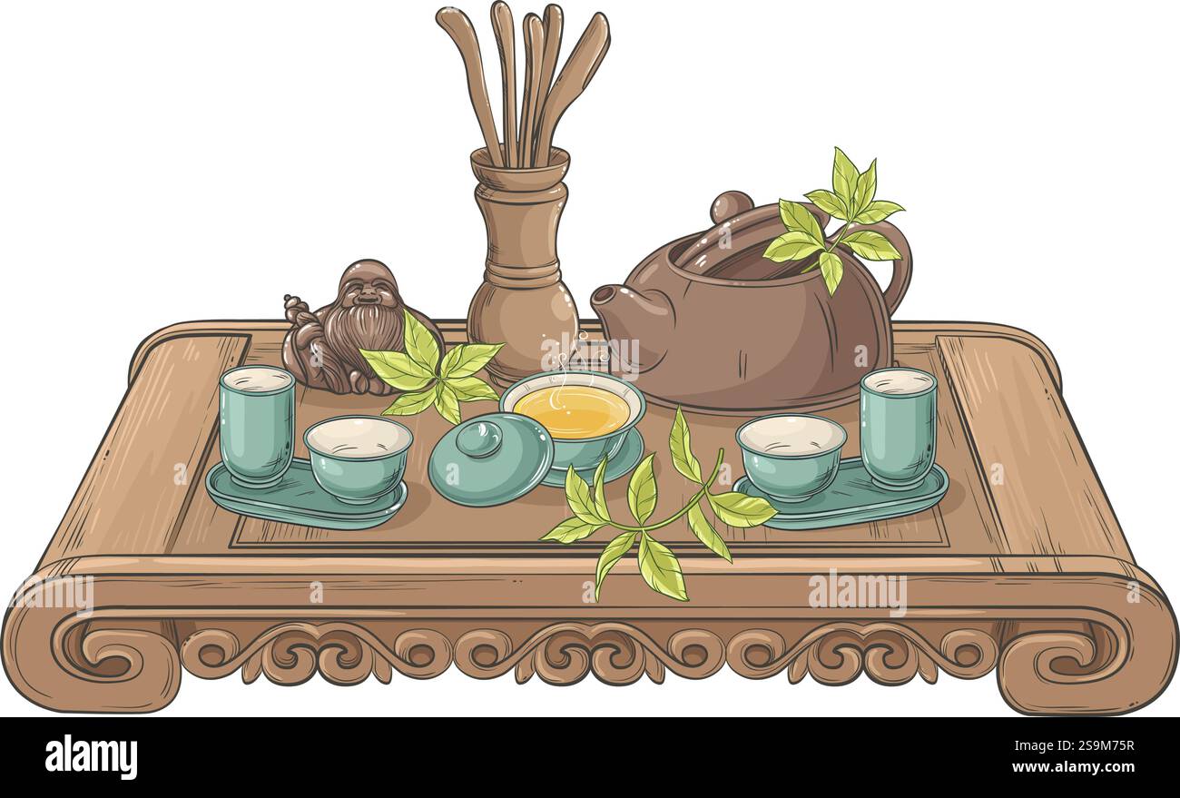 Tea Ceremony Vector Colored Detailed Illustration Stock Vector Image ...