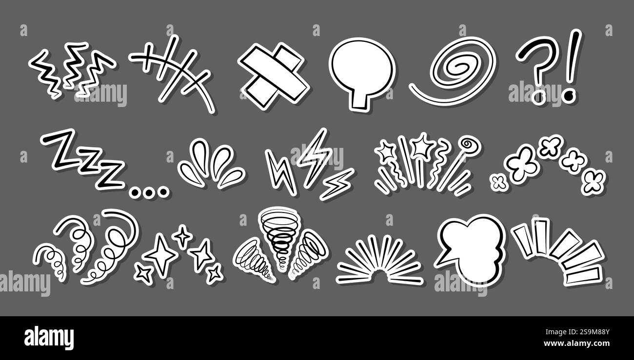 Manga or anime comic emoticon element graphic effects hand drawn doodle ...