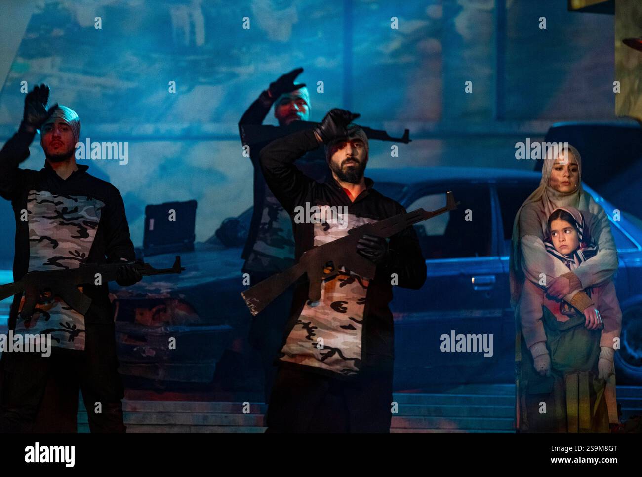 Iranian actresses Tarannom Kermanian and Nafas Jaferi perform with a ...