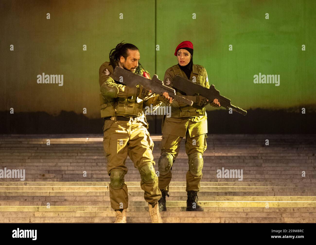 Iranian actor Mohammad Amin Pazoki and Iranian actress Shima Jafarzadeh perform as Israeli ...