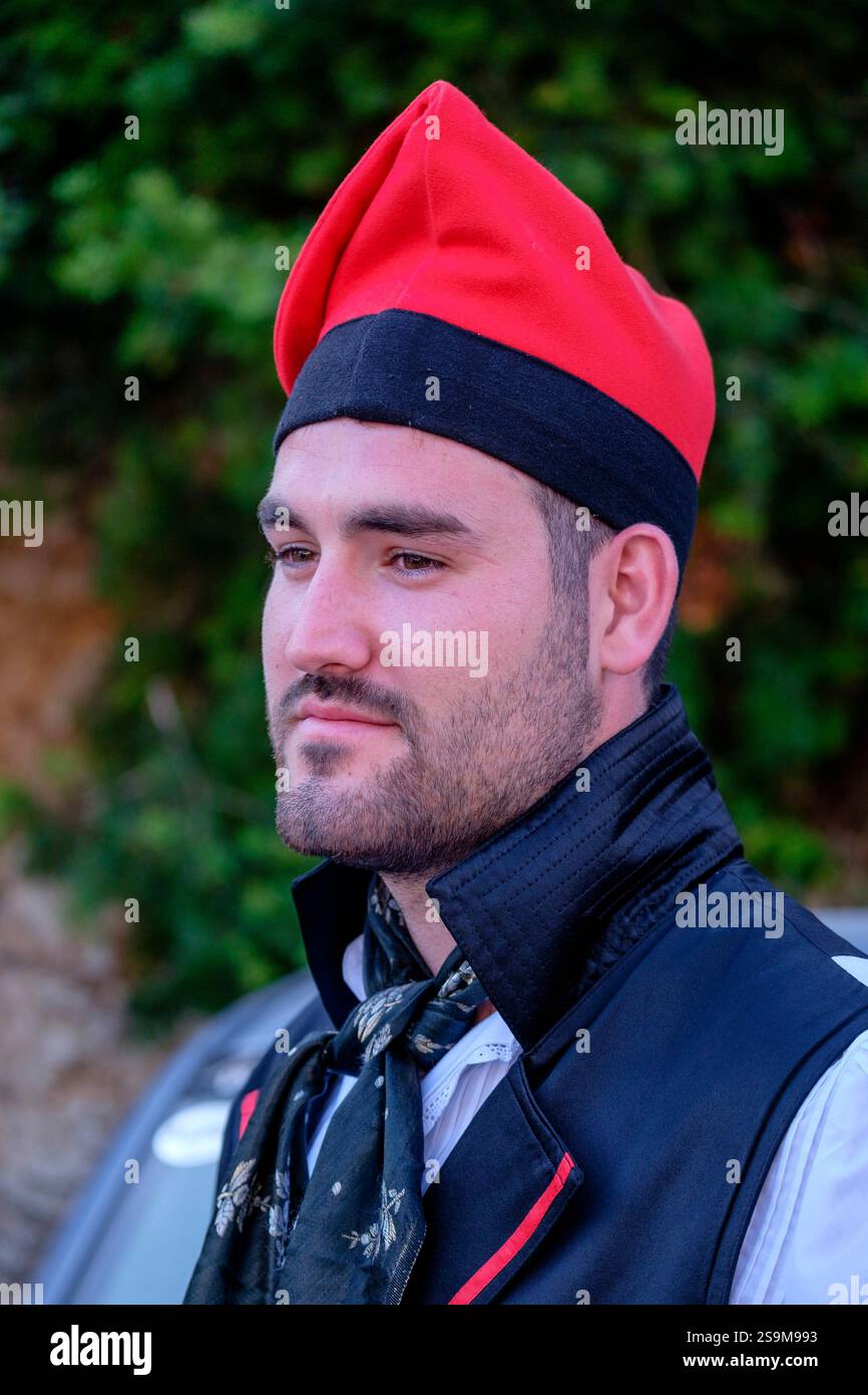 man with barretina, Traditional country dance "ball pagès", typical ...