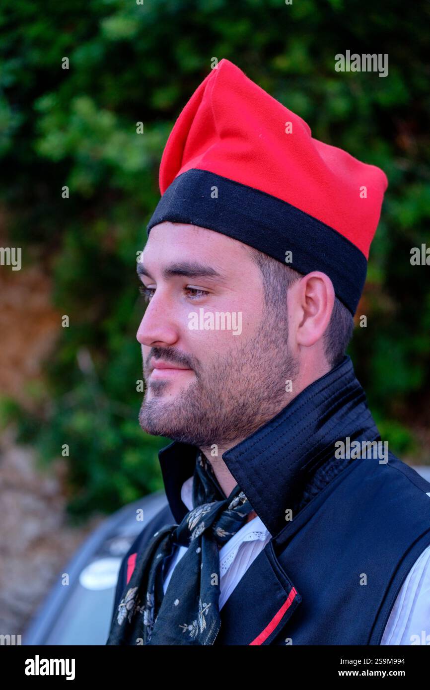 man with barretina, Traditional country dance "ball pagès", typical ...