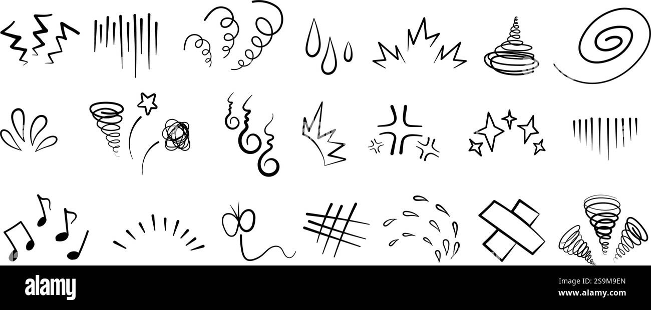 Manga or anime comic emoticon element graphic effects hand drawn doodle ...