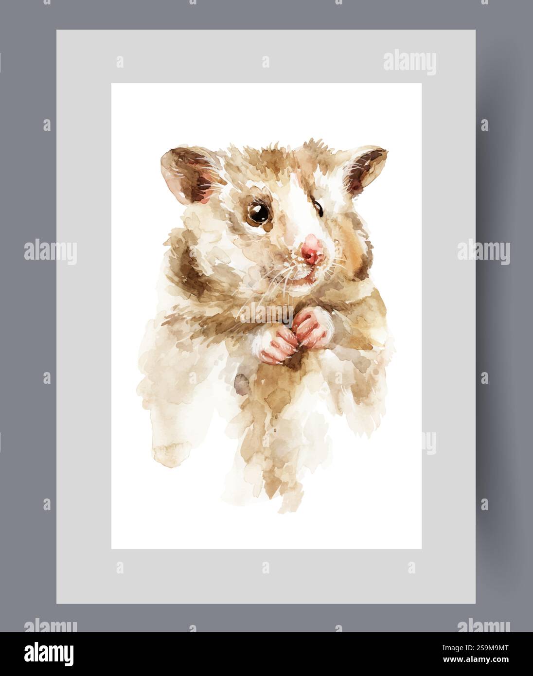 Small hamster with big cheeks and body covered with brown fur on wall ...