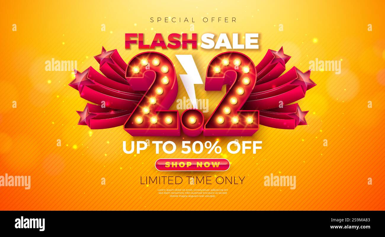 2 February Shopping Day Flash Sale Design with 3d 2.2 Light Bulb ...