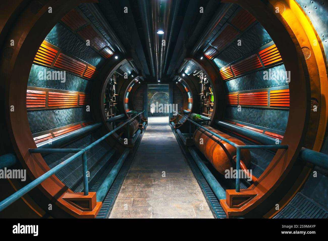 Steampunk interior of a tunnel in an underground nuclear bunker Stock ...