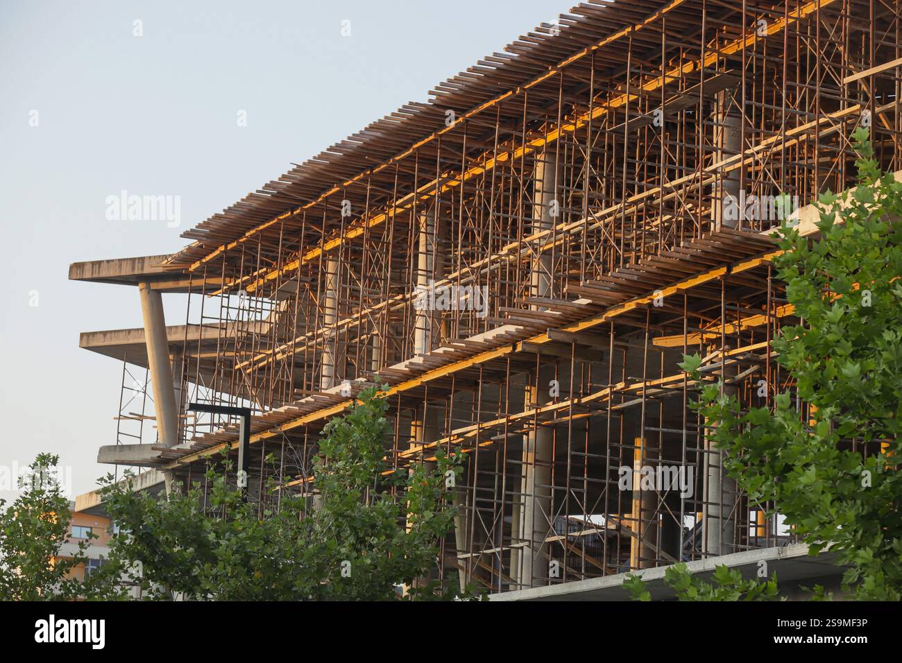 Construction site features extensive scaffolding hi-res stock ...