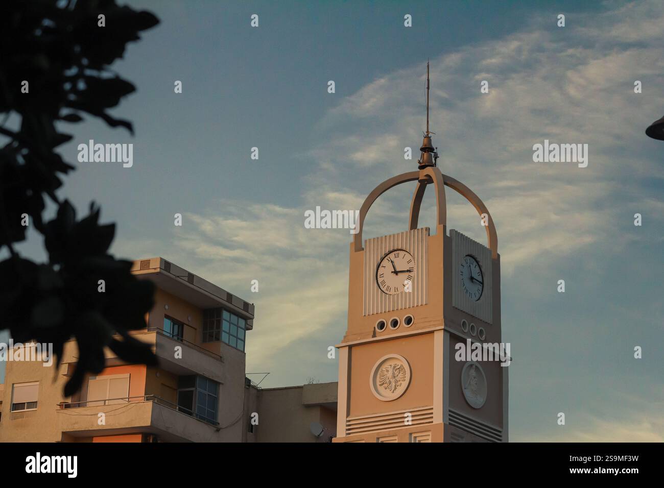 The stunning clock tower situated in an Albanian city stands tall ...