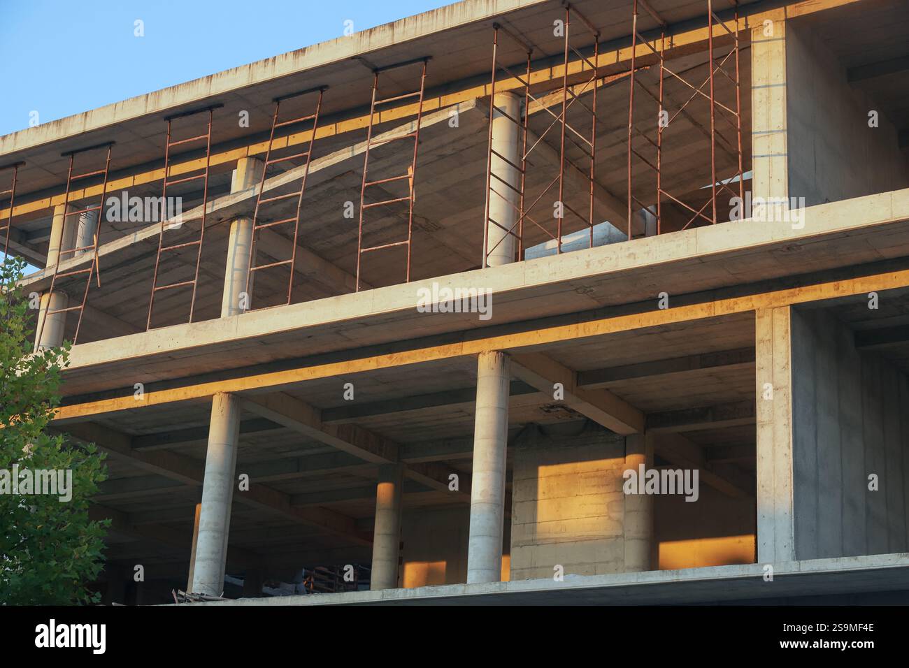 A construction site in Albania showcasing an unfinished concrete ...