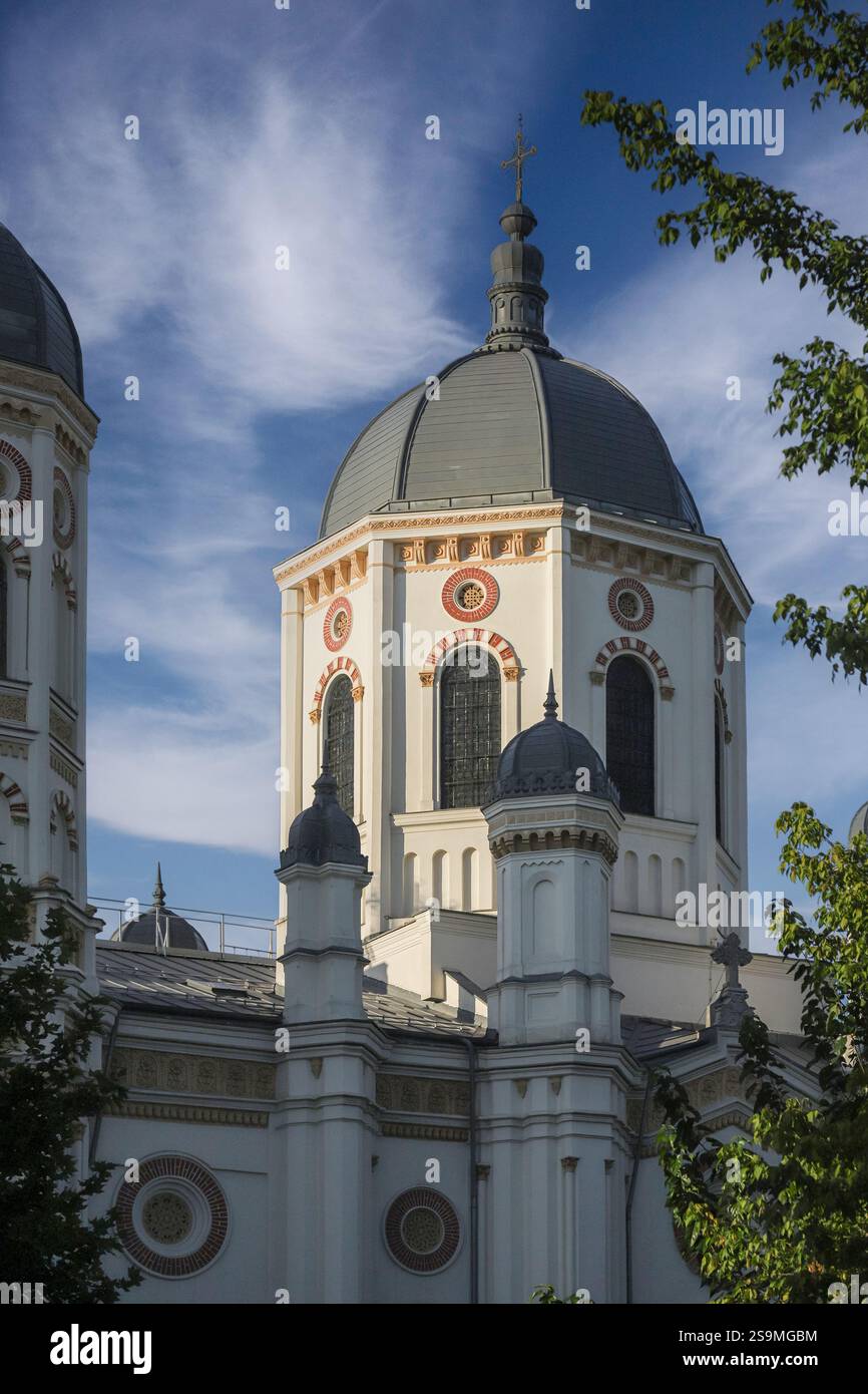 The prominent dome of a historic building in Bucharest displays intricate architectural details ...
