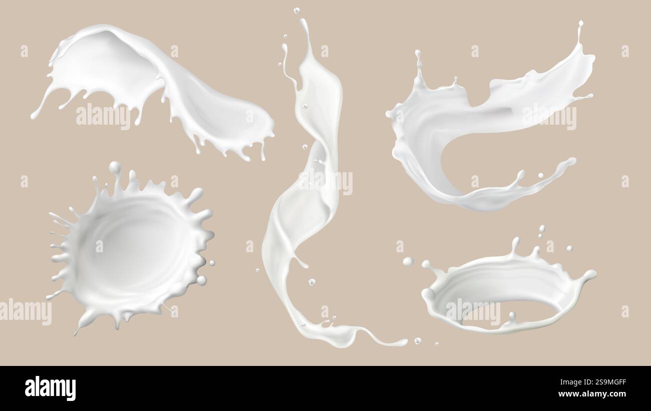 Milk splash collection with dynamic fluid shapes - white liquid drops ...