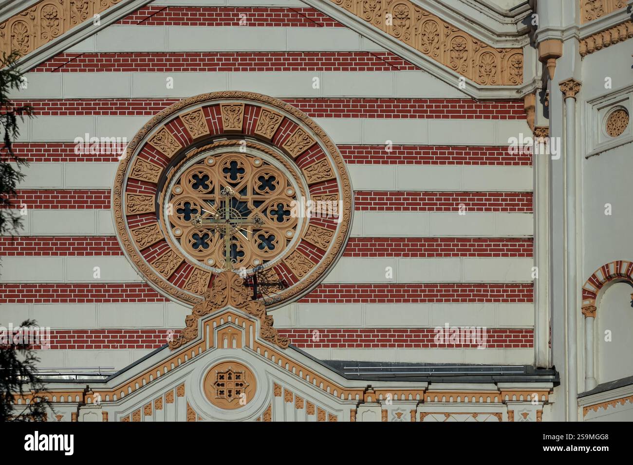 This historic Bucharest building features striking striped patterns and ...
