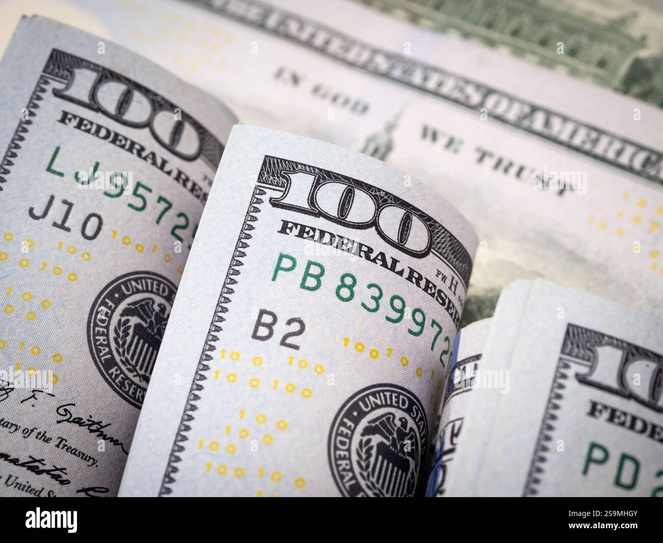 Close up 100 numbers on dollars bill banknote. Money cash, financial ...