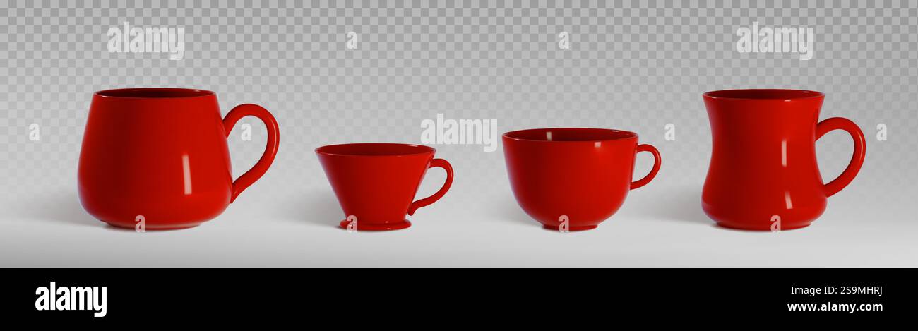 Red coffee cup mockup set of different shapes - wide rounded mug ...