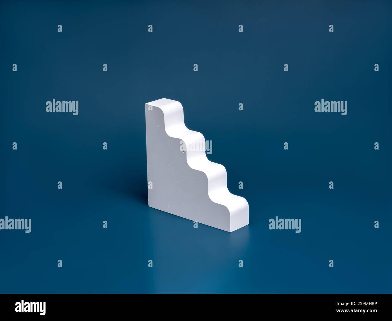 White modern stair as a decrease business graph down step, curved edge ...