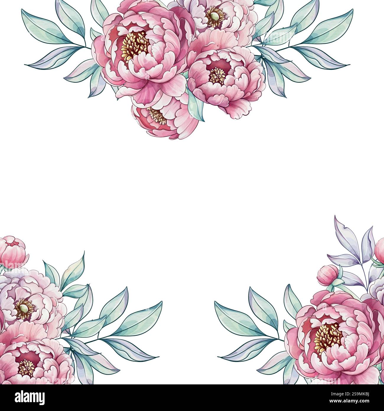 A beautiful arrangement of pink peonies surrounded by gentle green ...