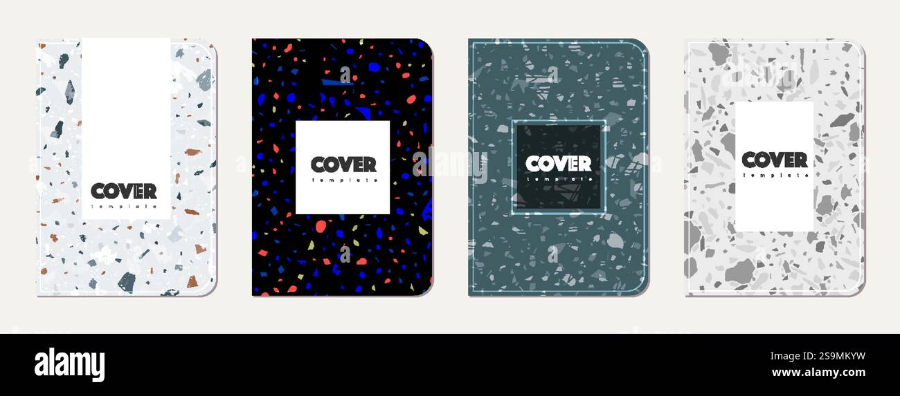 School diary cover design. Terrazzo abstract background made of natural ...