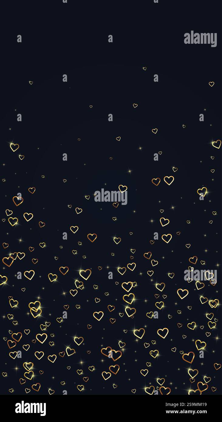 Falling hearts valentine card template. Gold hearts scattered on black ...