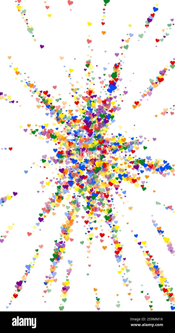Falling hearts valentine card template. Rainbow colored scattered ...