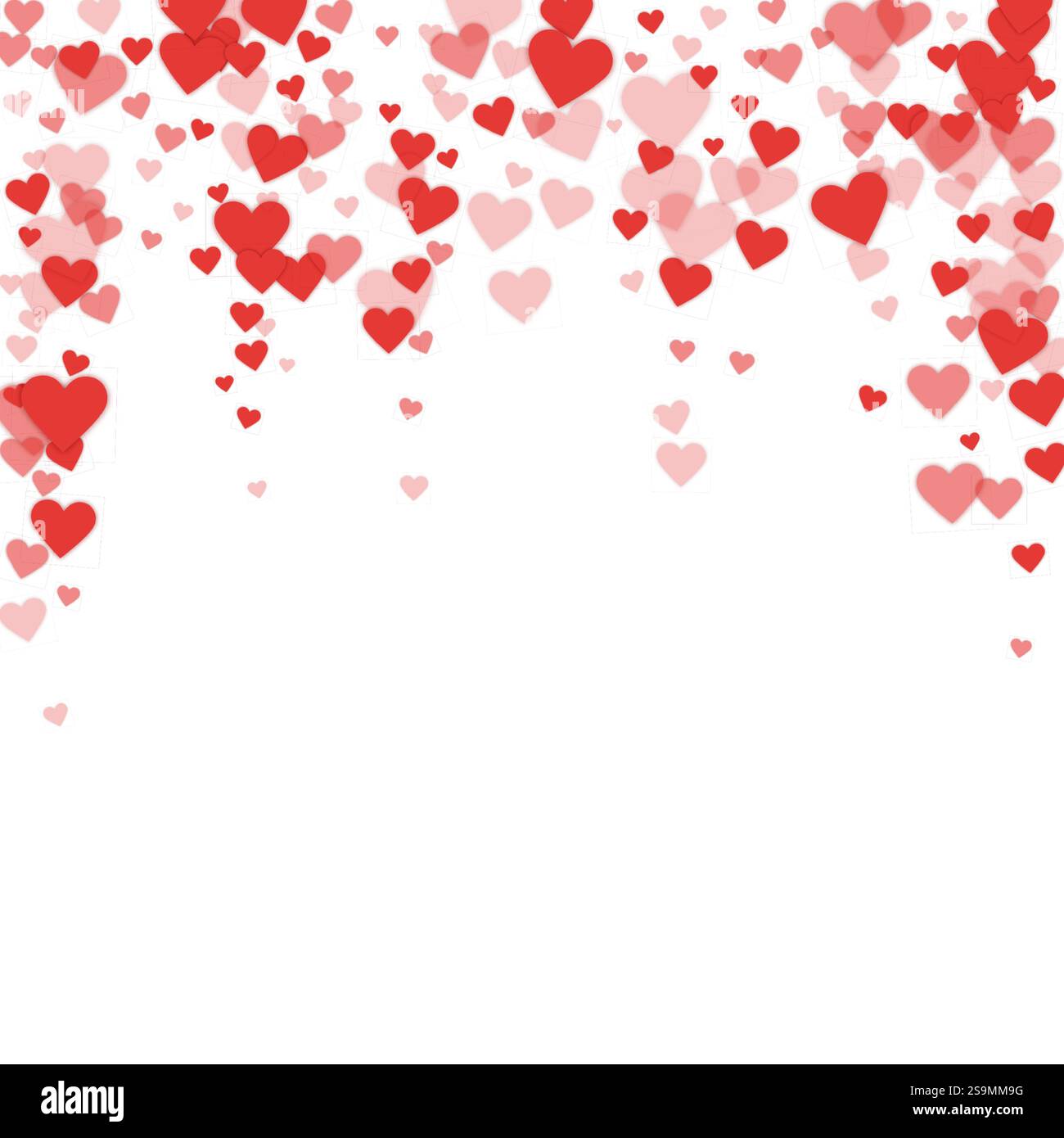 Valentine hearts, flying, falling down, floating. Red hearts scattered ...