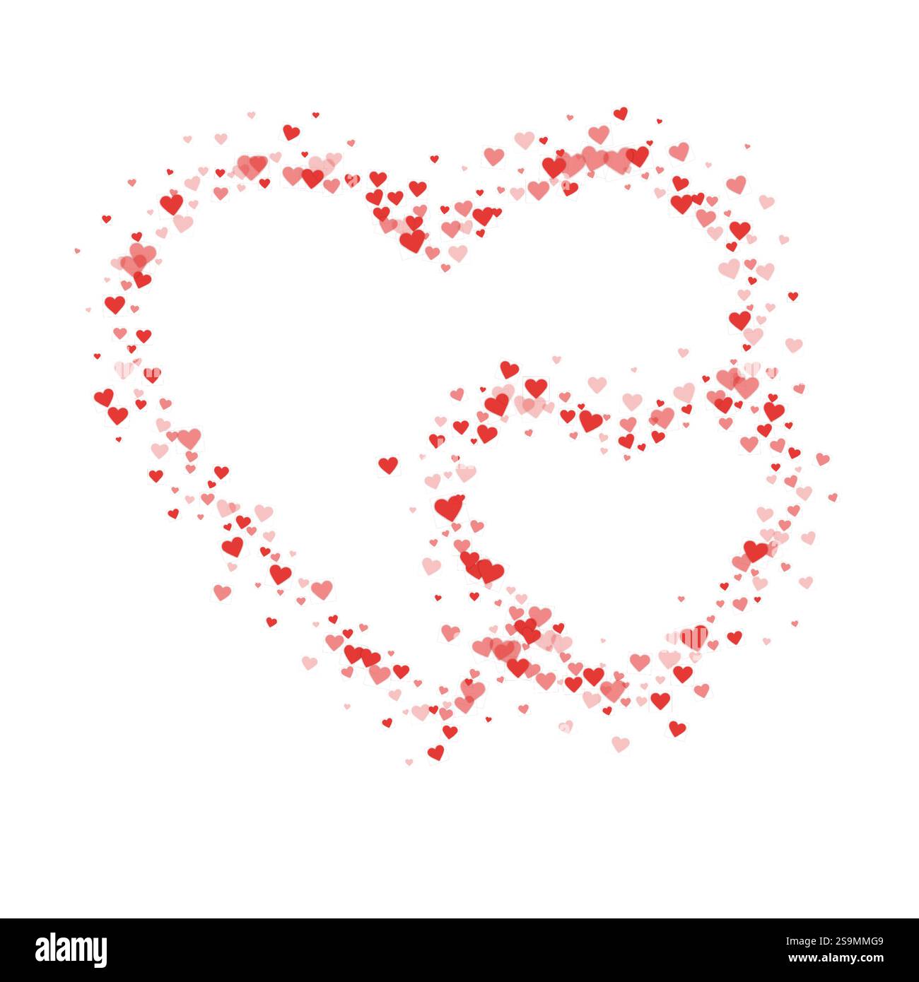 Falling hearts valentine card template. Red hearts scattered on white ...