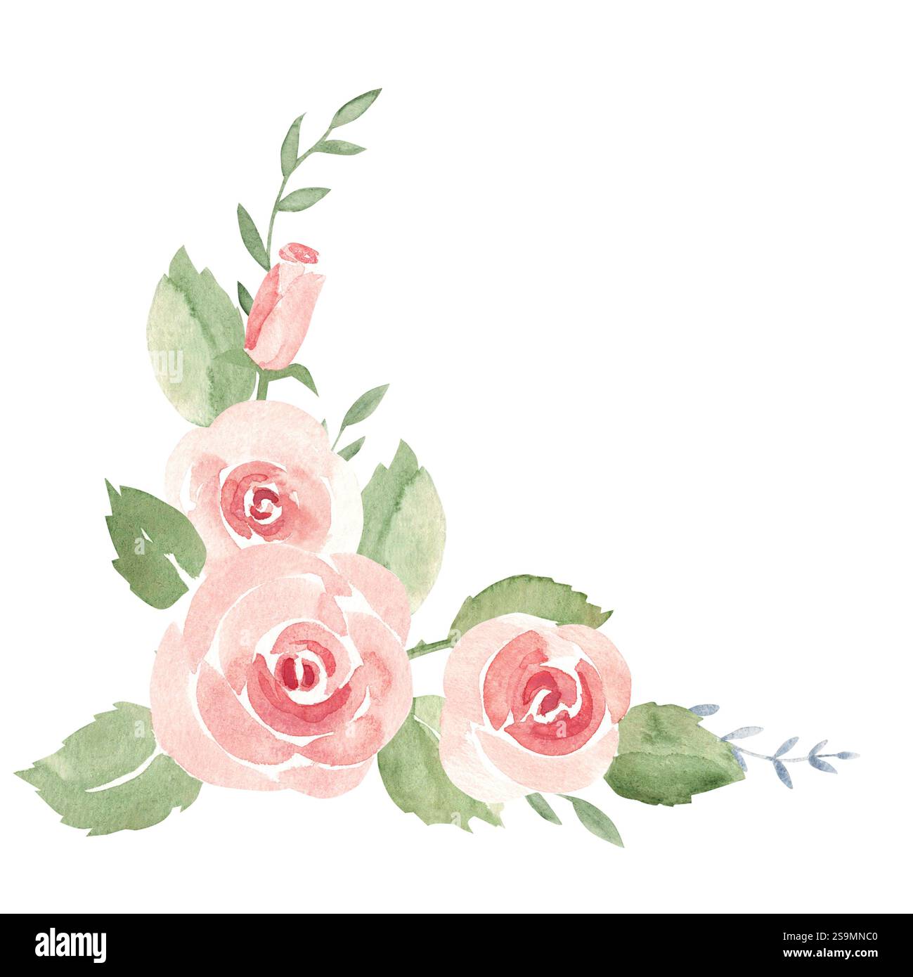 Pink Roses Corner floral Composition from Flowers, leaves and Branches ...