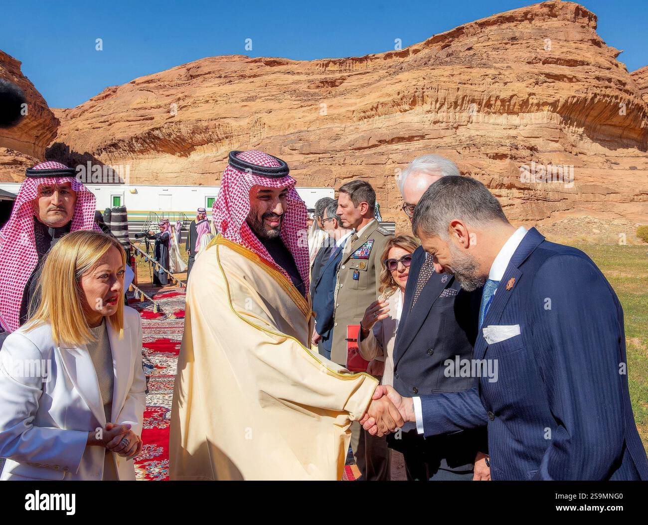 Al Ula, Saudi Arabia. 26th Jan, 2025. Saudi Crown Prince Mohammed bin ...
