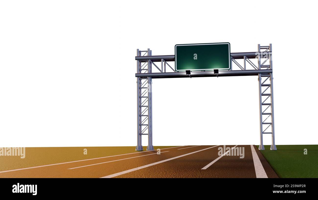 A 3D rendering depicts green rectangular signboards with silver trim ...