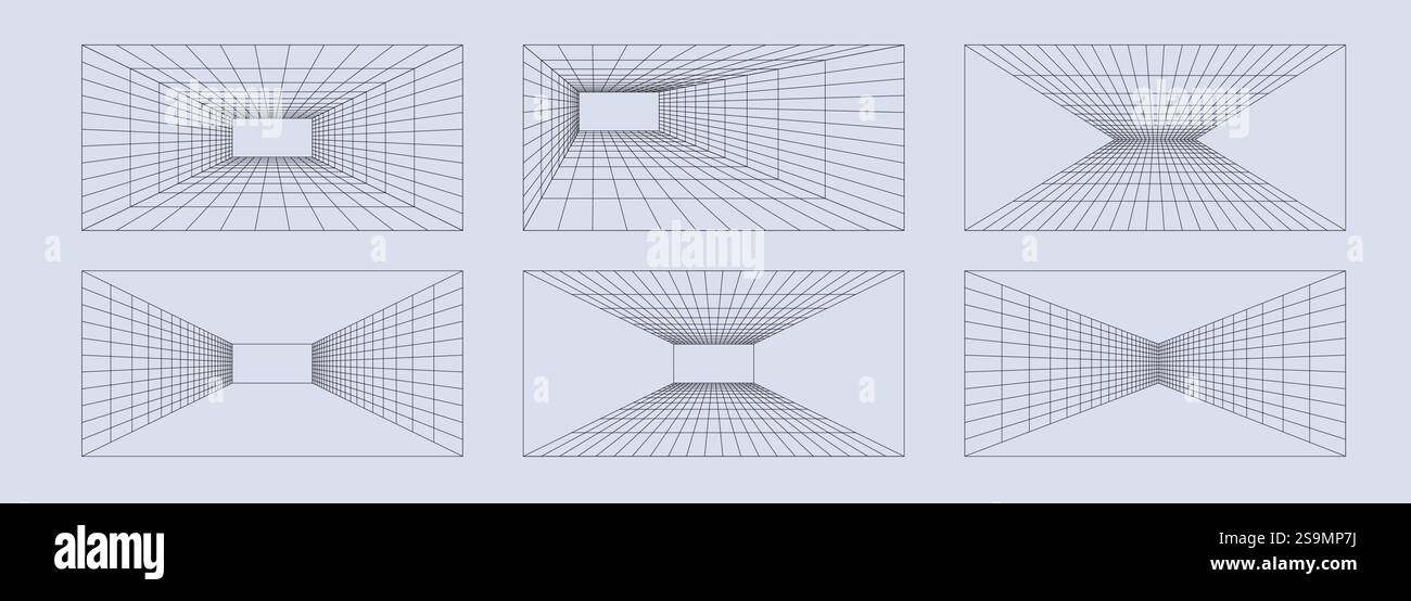 Wireframe grid set. Perspective view and projection Stock Vector Image ...
