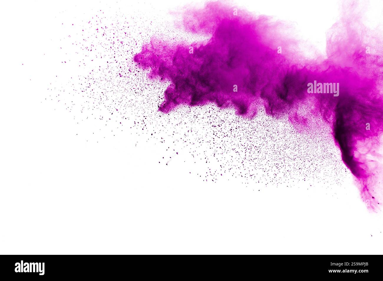 Explosion of pink colored powder isolated on white background.Pink dust ...