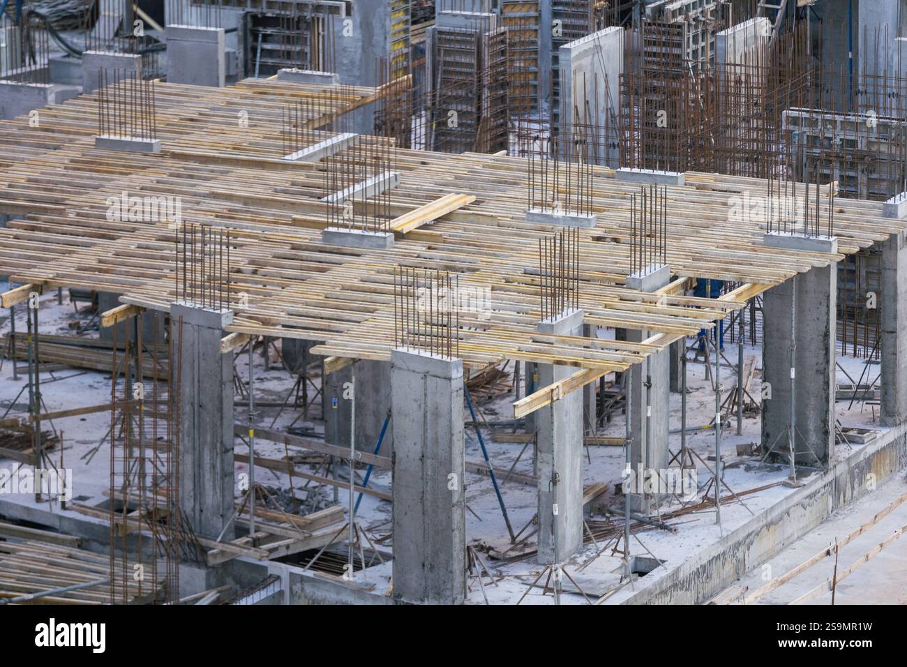 Construction workers fabricating steel reinforcement bar at the ...