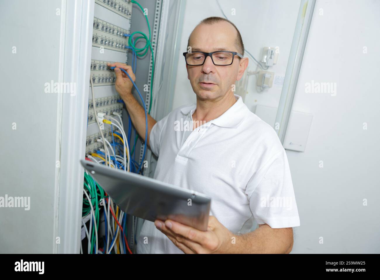 man switching off the power lines Stock Photo - Alamy