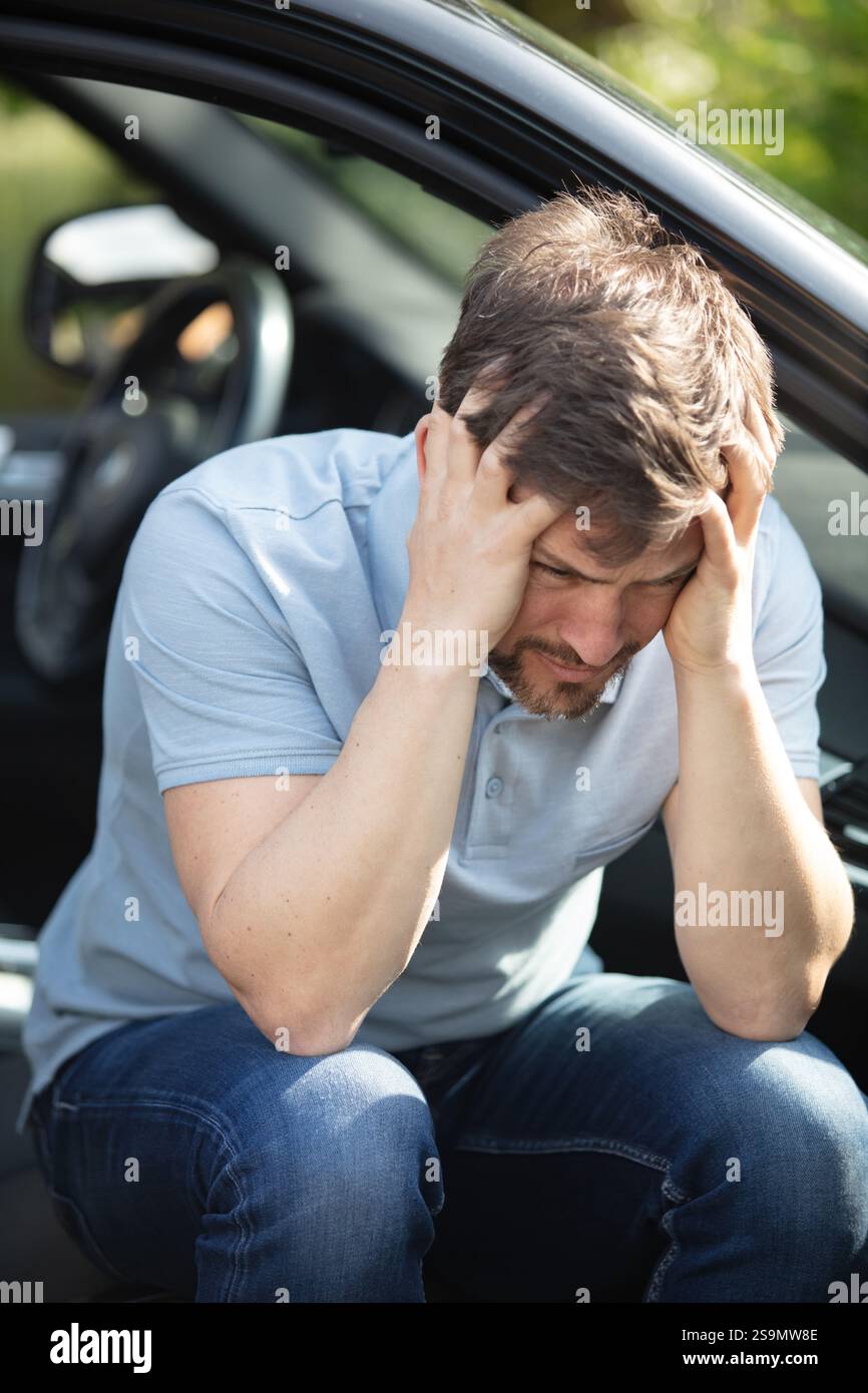 man driver man in front of automobile crash car collision Stock Photo ...