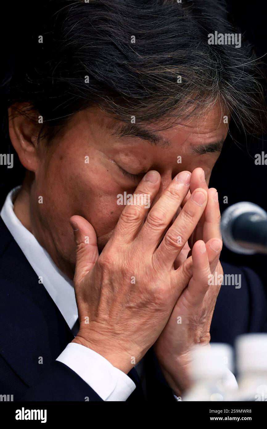 Fuji Television Chairman Shuji Kano attends a press conference at its ...
