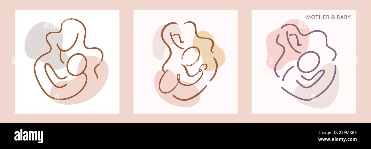Mother and Baby One Line Drawing Breastfeeding Set Stock Vector Image ...