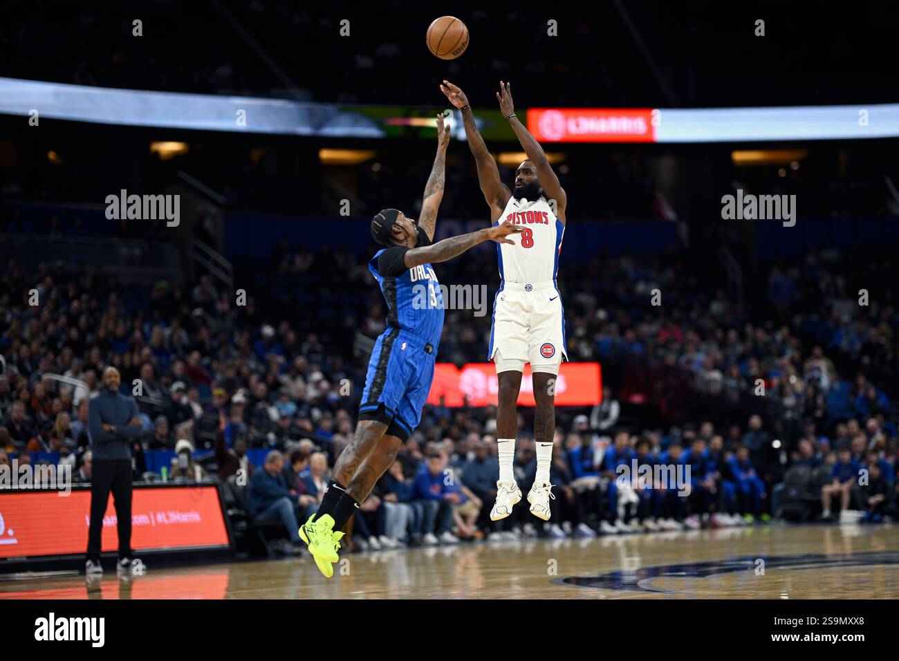 Detroit Pistons forward Tim Hardaway Jr. (8) shoots as Orlando Magic ...